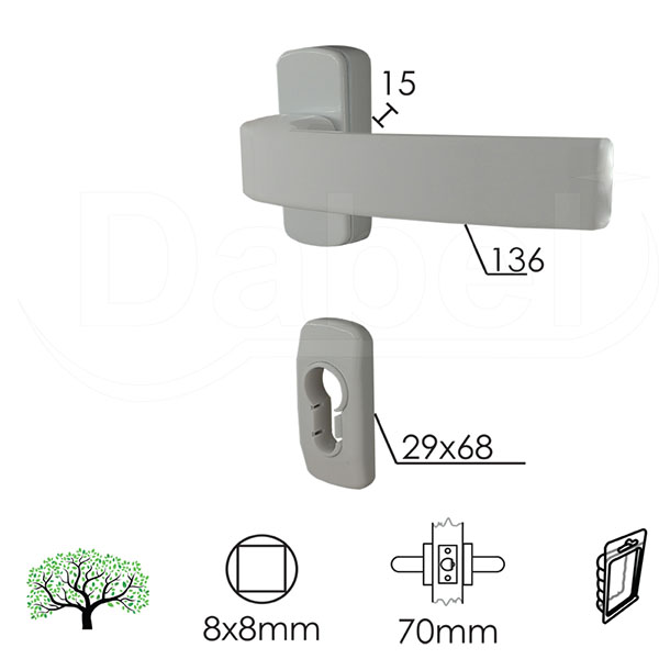 Kvaka rozeta za alu vrata TARA-R RAL9016BE 29/68/15/136/8 mm cil vrata 40I70 mm DBP3 (0101092)