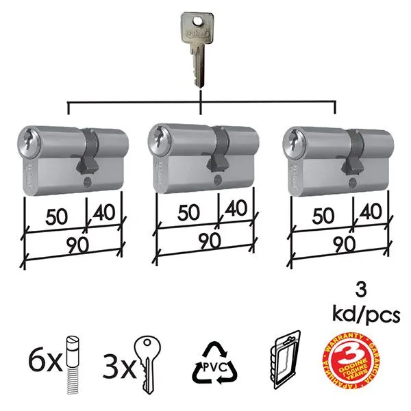 Cilindar isti ključ CL2036S SS 90mm (40-50) (3kom) 3k DBP2 (0106438)