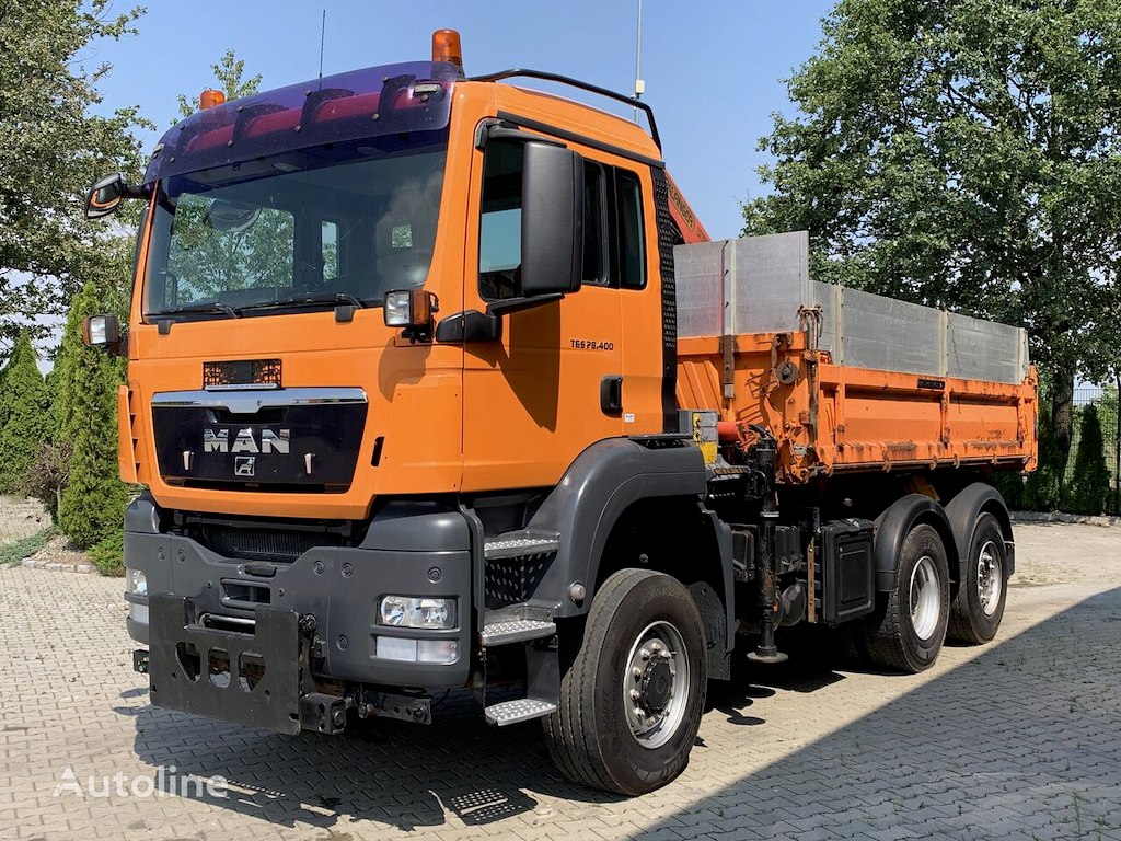 MAN TGS 28.400 6x4-4 WYWROTKA TRÓJSTRONNA Z PALFINGER PK12001 I CZOŁ kamion s ravnom platformom