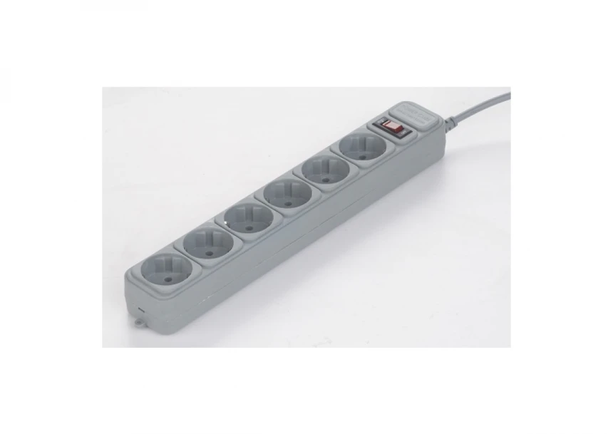 Surge Protection Power strip, 6 sockets, 3m, 16A Automatic Circuit Breaker, Power Switch, Grey