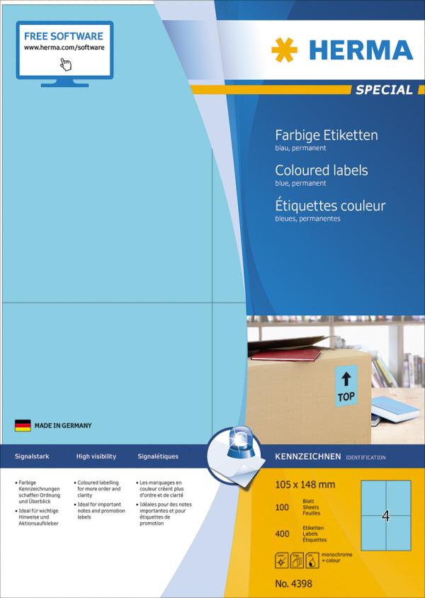 Etikete 105X148 A4/4 1/100 plava Herma