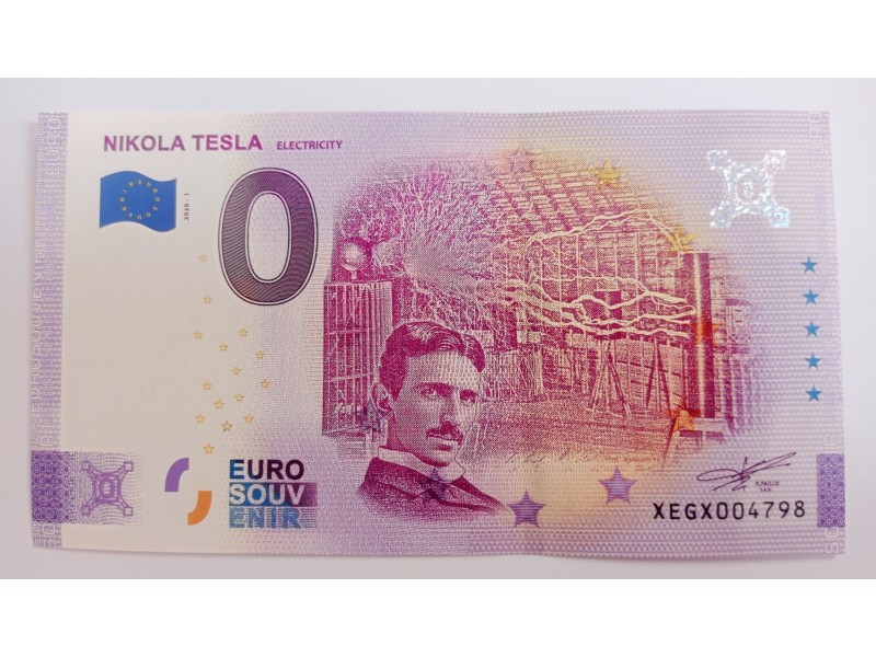 0 evra Tesla, suvenir novčanica, tip 1, UNC, vidi slike