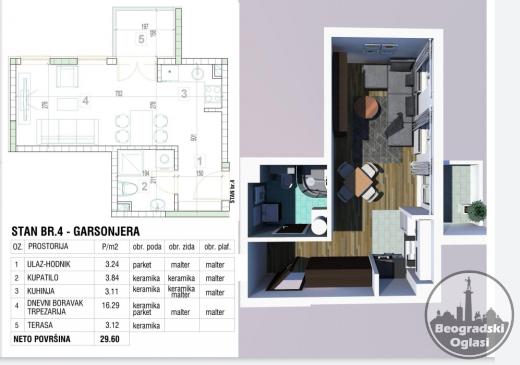 Nov stan u Mirijevu - 29.6m2 - 1250e po m2