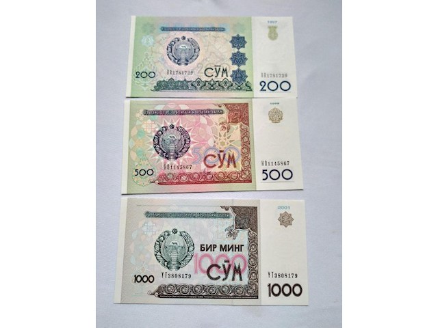 Uzbekistan 200,500 i 1.000 sum,.lot.UNC