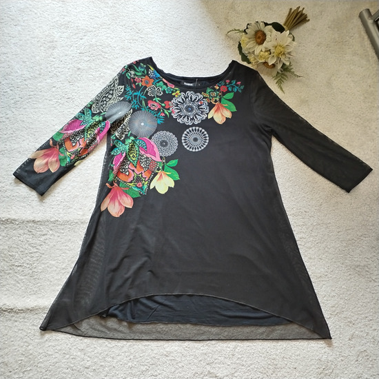 DESIGUAL crno cvetna bluza dug rukav