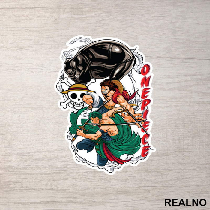 LUFFY AND ZORO ATTACKING TOGETHER - ONE PIECE - NALEPNICA