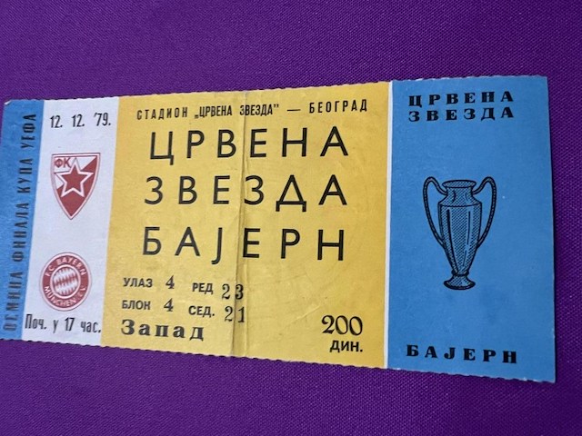 Fudbal Crvena Zvezda - Bajern, kup UEFA 12.12.1979.