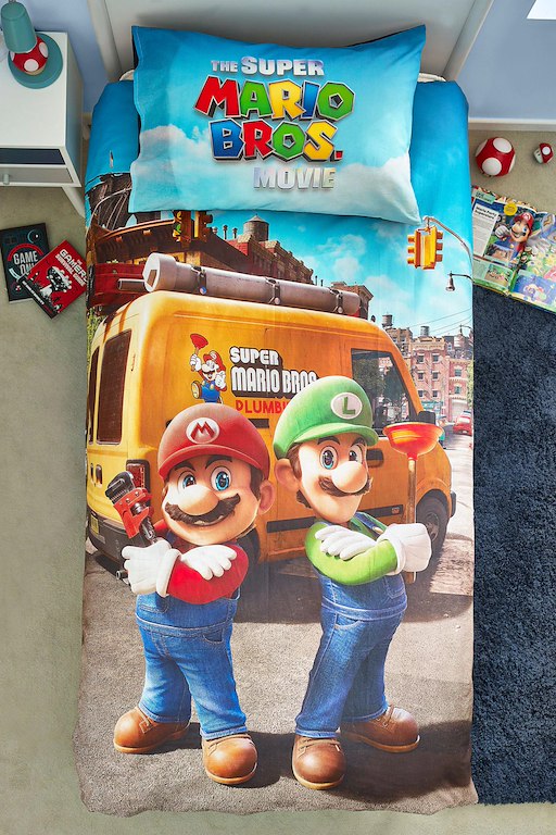 Multi Super Mario 100% Cotton Duvet Cover and Pillowcase Set