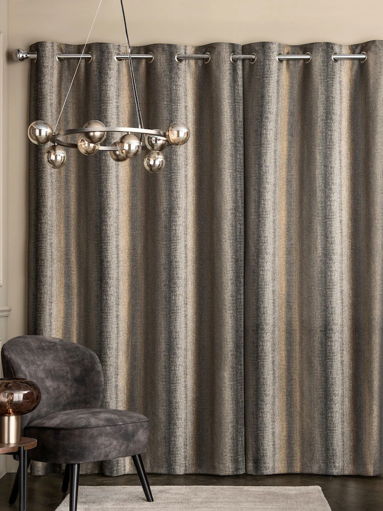 Black/Bronze Gold Metallic Stripe Eyelet Blackout/Thermal Curtains