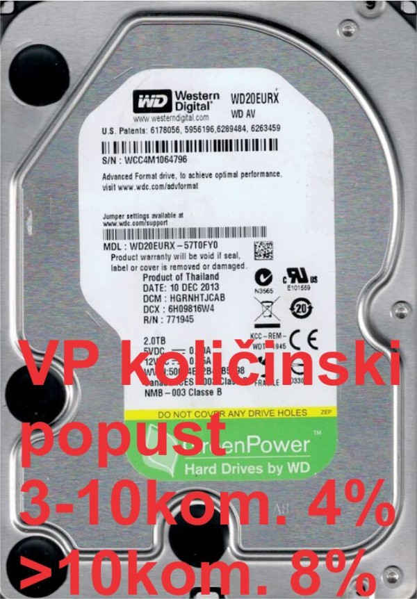 HDD 3.5'' ** 2TB WD20EURX WD AV-GP GREEN 7200RPM 64MB SATA3