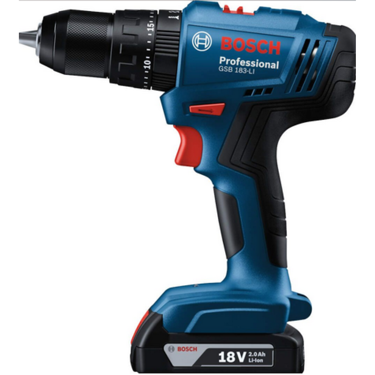 Bosch GSB 183-Li Akumulatorska vibraciona bušilica – odvrtač; 18V 2×2,0 Ah u koferu, 06019K9100