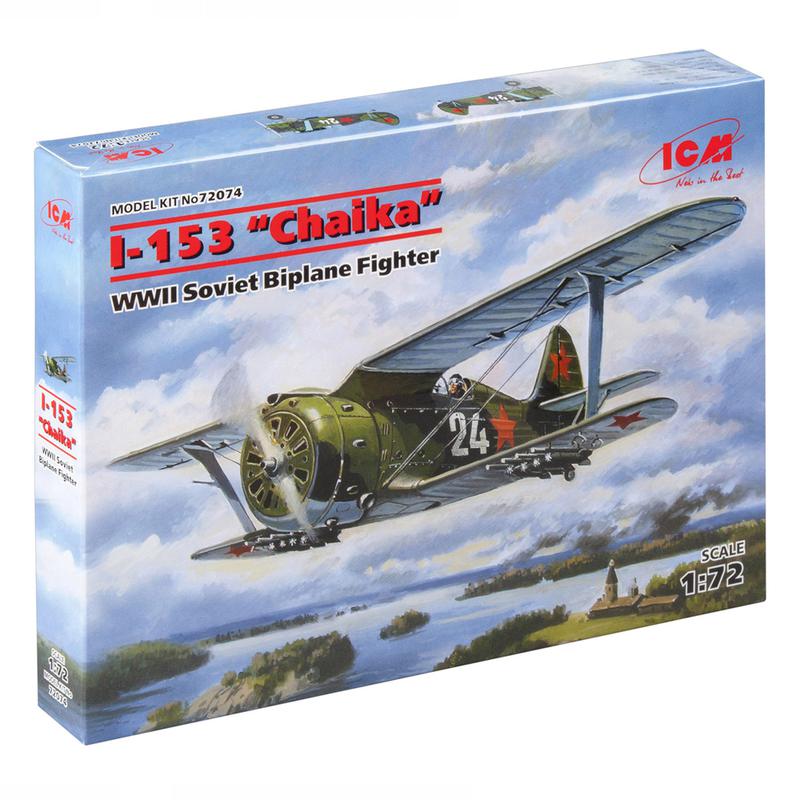 ICM Model Kit Aircraft - I-153 "Chaika" WWII Soviet Biplane Fighter 1:72