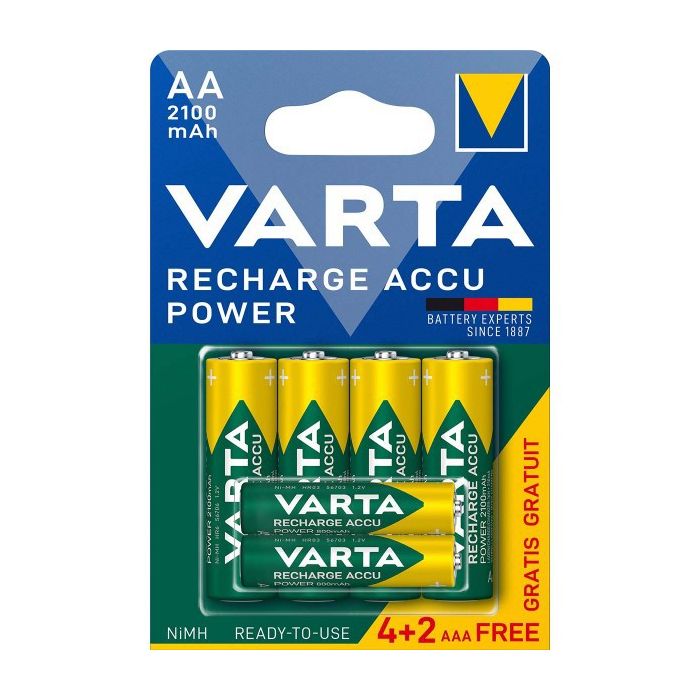 VARTA-567R2USO set od 6 PUNJIVE NiMH baterije 4xAA 2100mAh + 2xAAA 800mAh, Ready2use, cena po 1 kom.