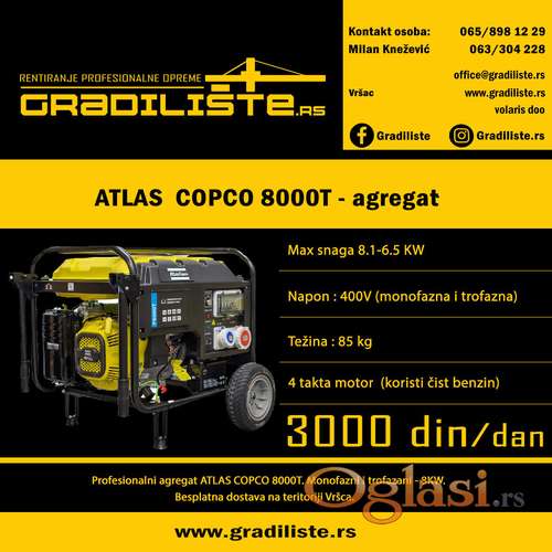 Atlas Copco 8000T - agregat 8 kw - izdavanje