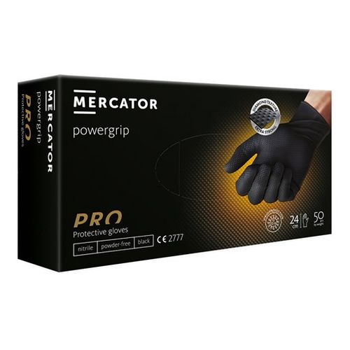 JEDNOKRATNE RUKAVICE POWERGRIP PRO CRNE BEZ PUDERA 50 KOM VELICINA M