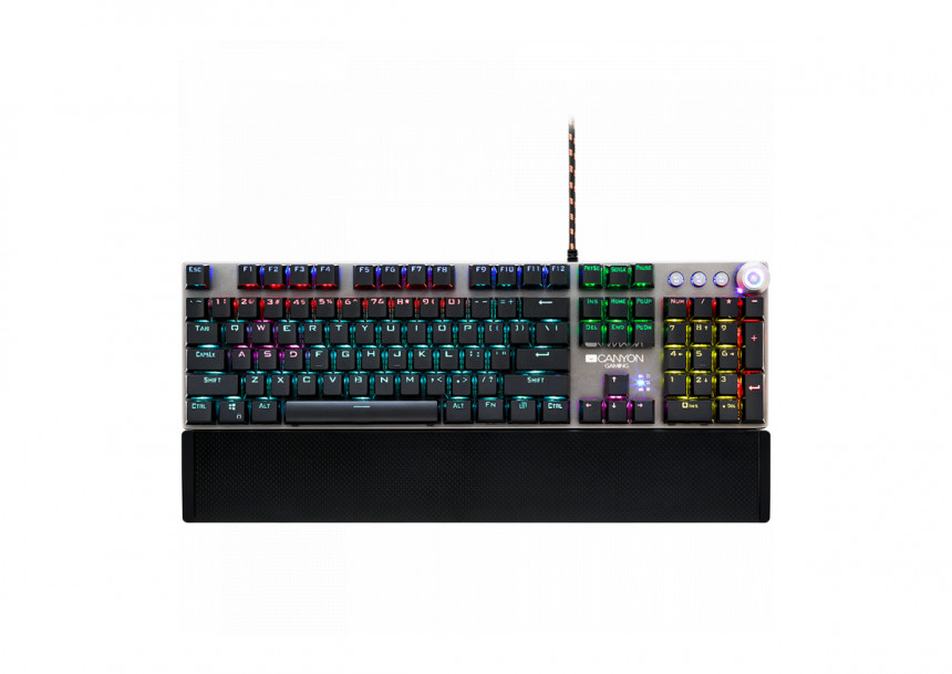 CANYON Nightfall GK-7, Wired Gaming Keyboard,Black 104 mechanical switches,60 million times key life, 22 types of lights,Removable magnetic wrist rest,4 Multifunctional control knob,Trigger actuat...