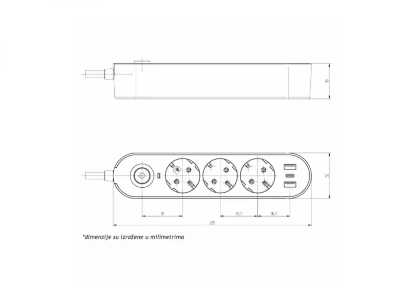 PRENOSNA PRIKLJUCNICA GS03KU 3/1.5met, 2 USB, TIP C