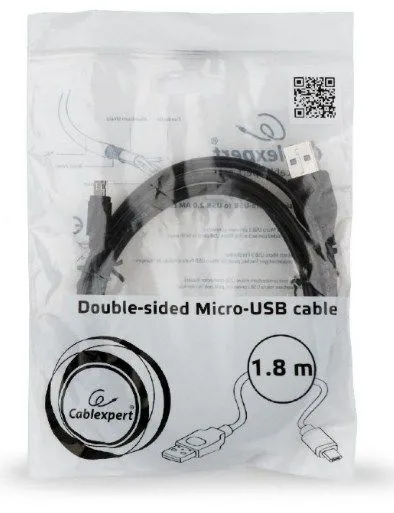 GEMBIRD CC-USB2-AMmDM-6 Gembird USB 2.0 AM to Double-sided Micro-USB cable, black, 1,8m