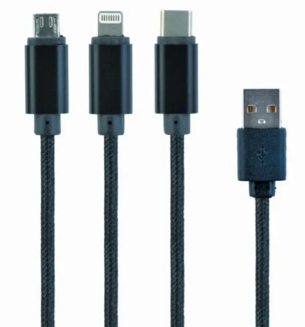 GEMBIRD CC-USB2-AM31-1M Gembird USB 3-u-1 kabl za punjenje 8-pin, Type-C, microUSB, crni, 1m