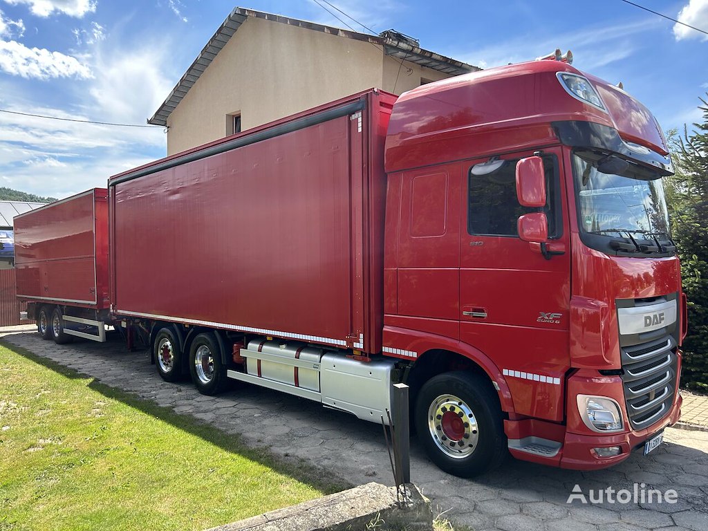 DAF XF 510 2015 TANDEM 7.7m x2 RETARDER GERMAN TRUCK kamion sa klizna zavesa cerada + prikolica sa kliznom ceradom