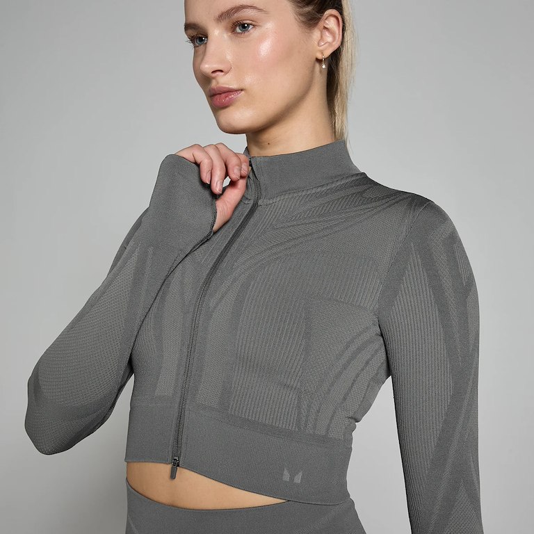 MP Women's Tempo Ultra Geometric Crop Seamless Jacket - ženska jakna - tamnosiva