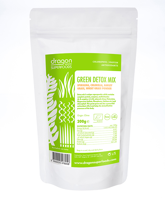 Green detox mix spirulina hlorela ječmena i pšenična trava 200g