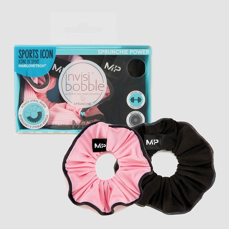 MP X Invisibobble® Reflective Power Sprunchie – presvučena gumica za kosu – crna/ružičasta – PAKOVANJE OD 2 KOMADA