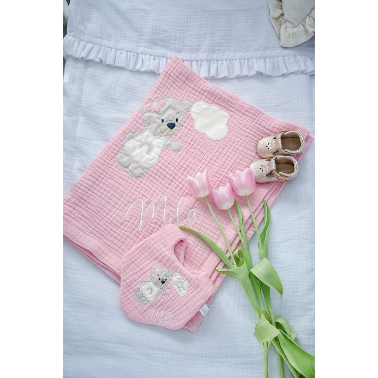 Baby rozi muslin prekrivač i portikla sa aplikacijom meda/DUGA