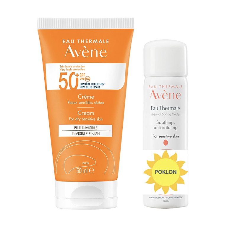 Avene Sun krema SPF 50+ 50ml + Avene termalna voda 50ml gratis