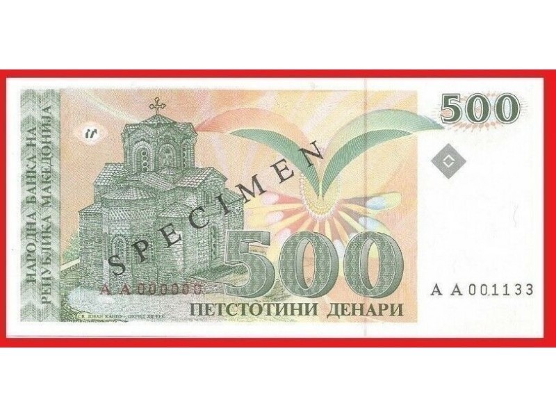 Makedonija 500 denari 1993 UNC SPECIMEN