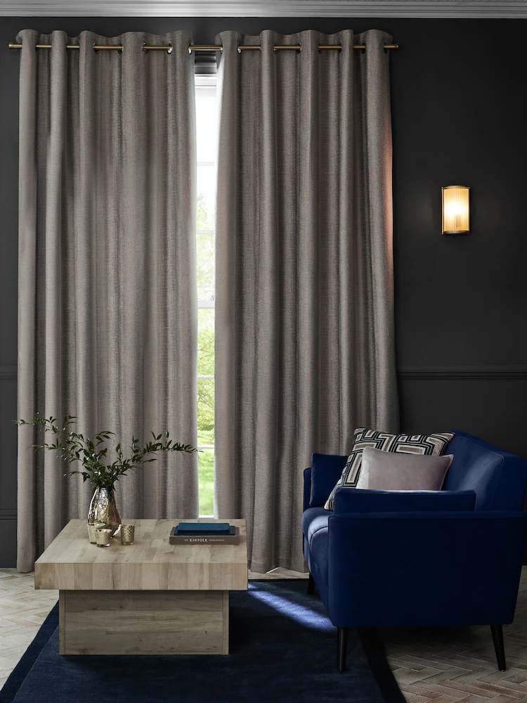 Silver Grey Metallic Stripe Eyelet Blackout/Thermal Curtains