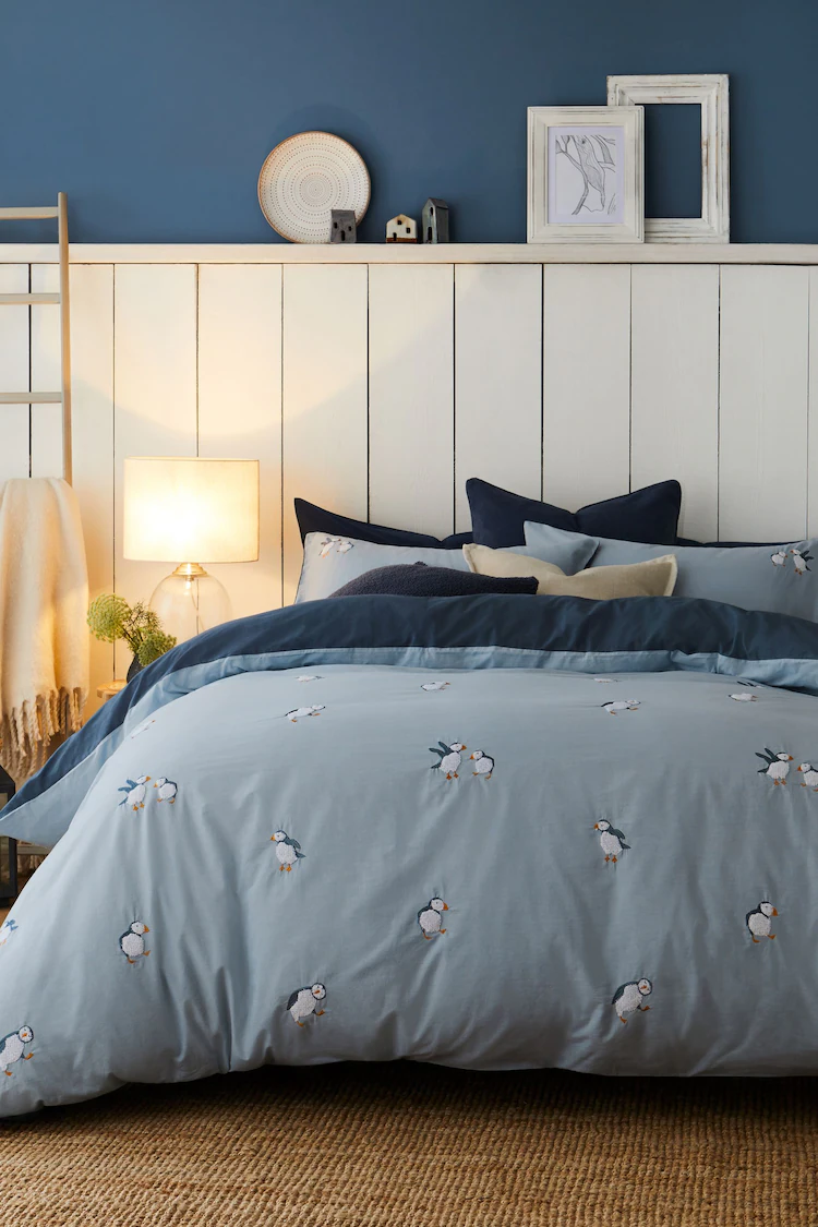 Blue Tufted Puffin 100% Cotton Duvet Cover and Pillowcase Set