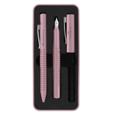 Faber - Castell set - Hemijska olovka i naliv pero, Grip rose shade, M