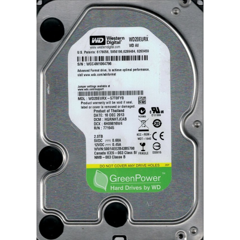 HDD 3.5 * 2TB WD20EURX WD AV-GP GREEN 7200RPM 64MB SATA3 (3599)