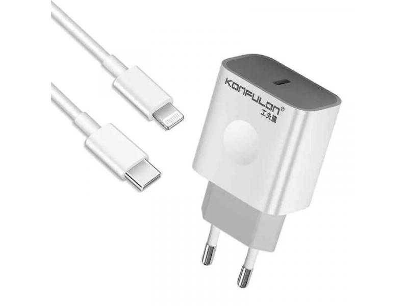 KONFULON C69D+DC13 20W KUĆNI PUNJAČ SA PD USB C NA LIGHTNING KABLOM