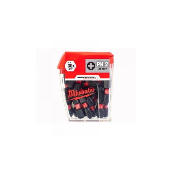 MILWAUKEE Udarni bitovi PH SHOCKWAVE ojačani 1/4" PH2 x 25mm (set od 25 kom)