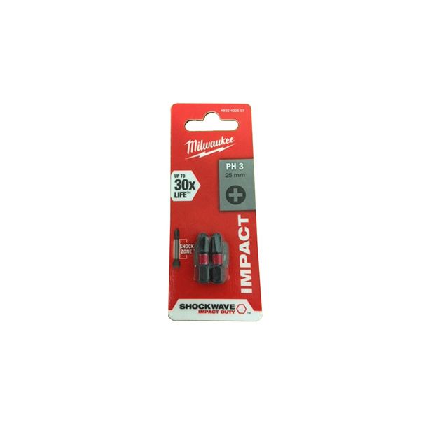 MILWAUKEE Udarni bitovi PH SHOCKWAVE ojačani 1/4" PH3 (set od 2 kom)