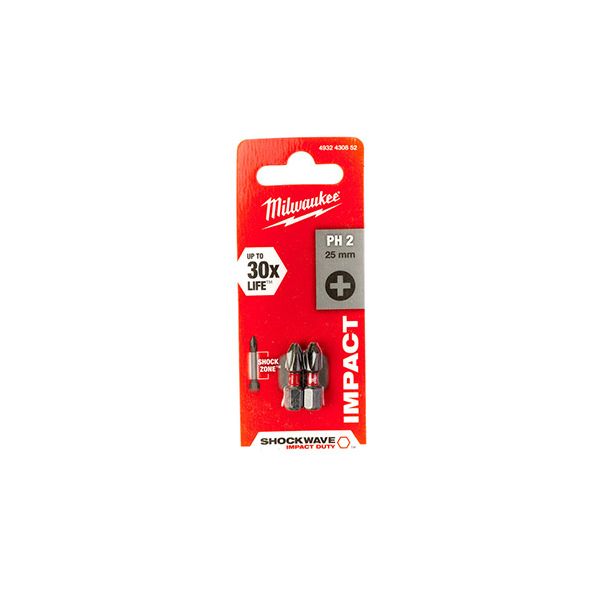 MILWAUKEE Udarni bitovi PH SHOCKWAVE ojačani 1/4" PH2 (set od 2 kom)