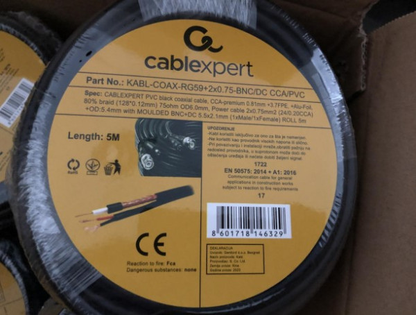 KABL-COAX-RG59+2X0.75-BNC/DC-5M gotov krimpovan kabl za video nadzor sa BNC+DC krajevima CCA 5m