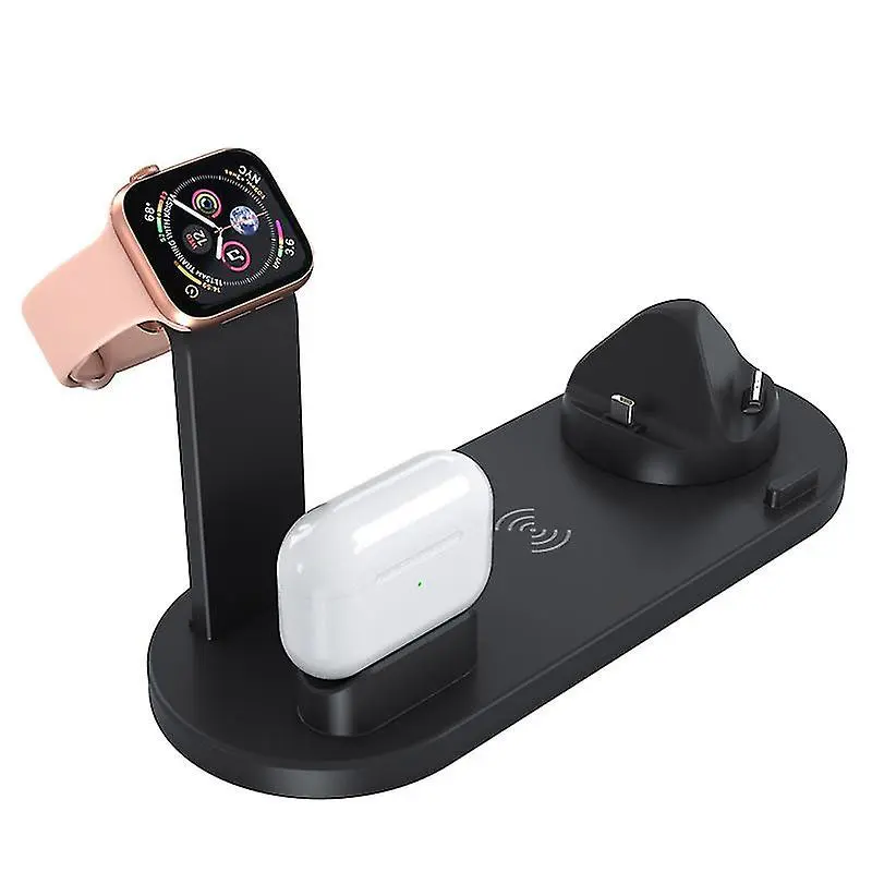 Bežični punjač 6u1 za iPhone,Airpads,Apple Watch 15W, Crni