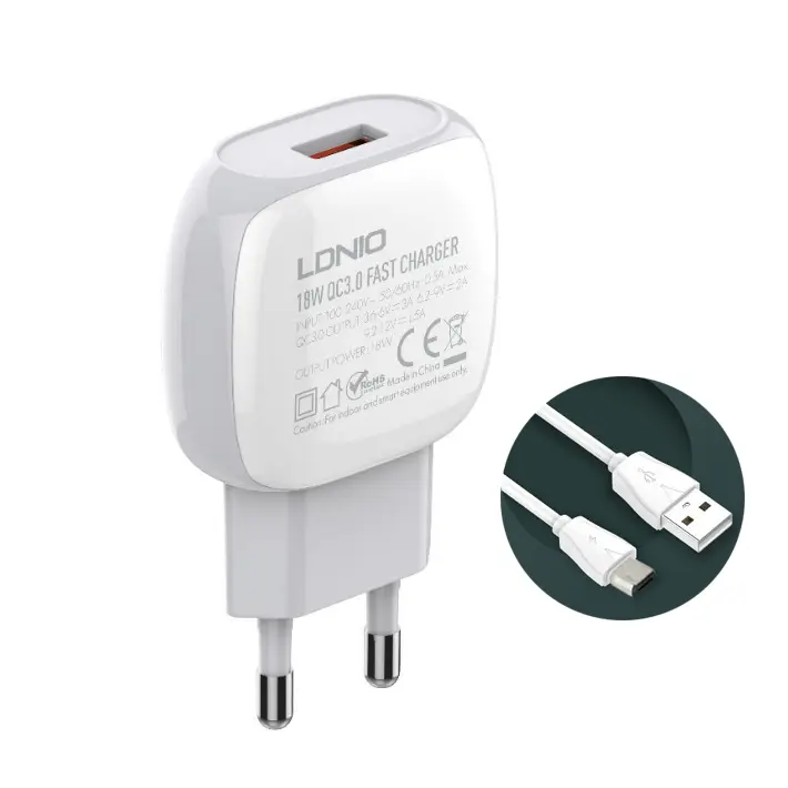 LDNIO Kućni punjač A1306Q QC3.0, 18W, sa micro USB kablom