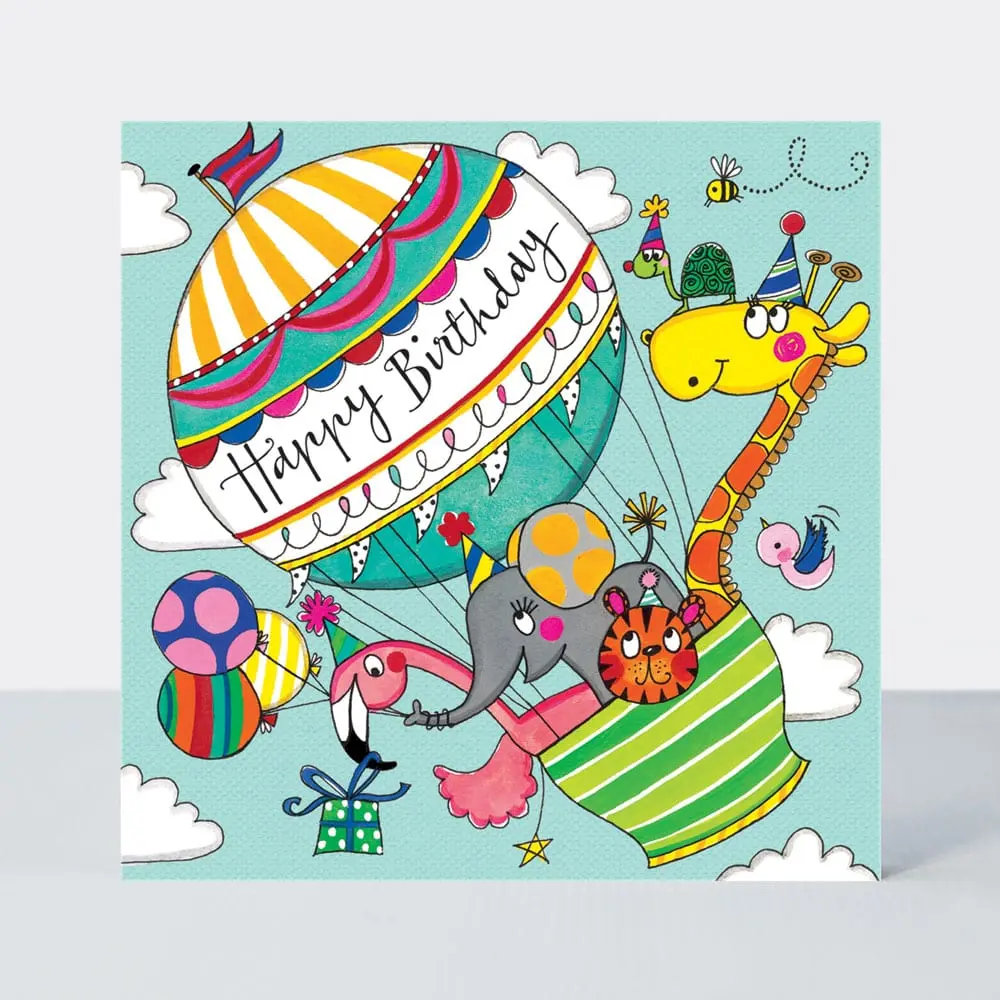 RACHEL ELLEN Čestitka puzzla Happy birthday animals in balloon
