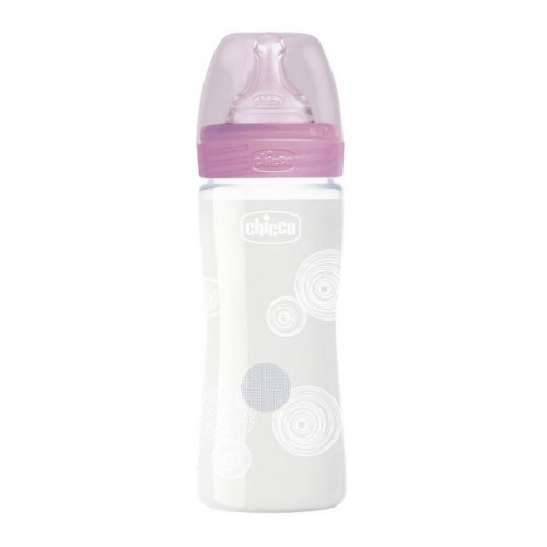 Chicco WB staklena flašica 240ml, silikon, roze