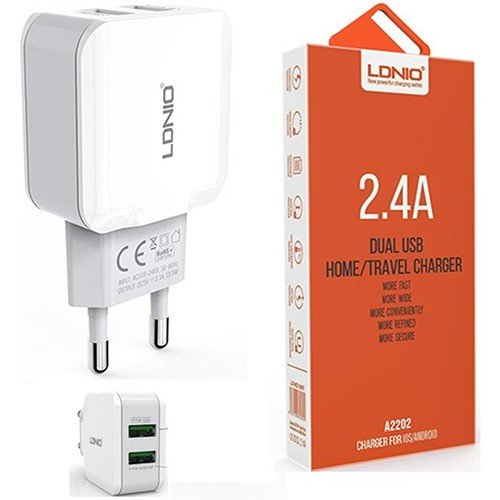 LDNIO Kućni punjač A2202 2XUSB (2X2.4A) White/Beli