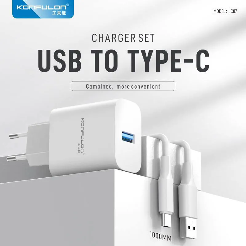 KONFULON C87 15W Kućni punjač sa USB C kablom White/Beli