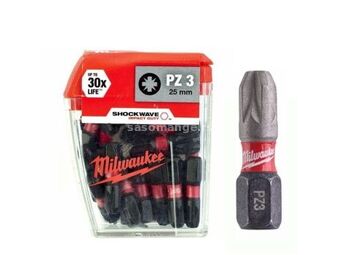 MILWAUKEE Udarni bitovi PZ SHOCKWAVE ojačani 1/4 PZ3 x 25mm (set od 25 kom)