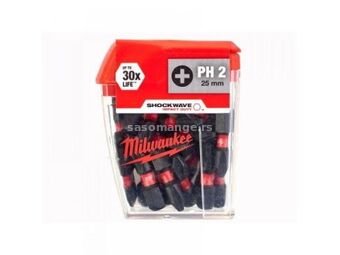 MILWAUKEE Udarni bitovi PH SHOCKWAVE ojačani 1/4 PH2 x 25mm (set od 25 kom)