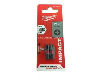 MILWAUKEE Udarni bitovi PH SHOCKWAVE ojačani 1/4 PH3 (set od 2 kom)