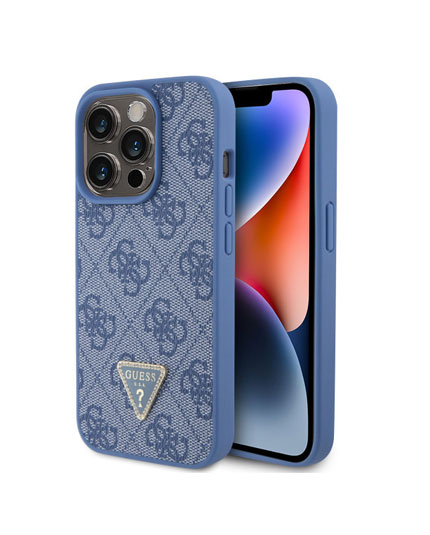 Maska za iPhone 15 Pro LEATHER 4G TRIANGLE STRASS BLUE