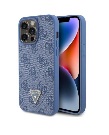 Maska za iPhone 15 Pro Max LEATHER 4G TRIANGLE STRASS BLUE